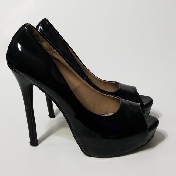 KAYLEEN By Los Angeles | Shoes | Kayleen Black Patent Leather Peep Toe ...